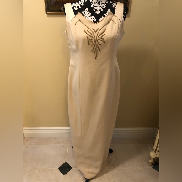 Joya Designs | Dresses | Joya Designs 2pc Formal Beaded Front Sheath Chiffon Iridescent Crystals ...